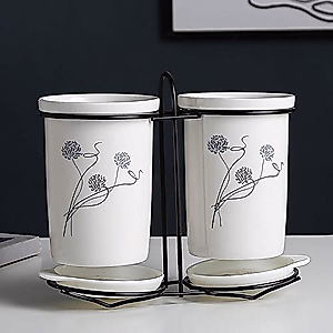 Kelendle Ceramic Caddy Cutlery Holder with Metal Base Utensil Organizer Flatware Organizer for Kitchen Countertop Table Cabinet Pantry, White