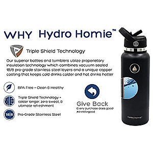 Hydro Homie Big Mouth Water Bottle with Straw Lid - Premium Stainless Steel Triple Wall Vacuum Insulated with Triple Shield Techonology 40 oz Green Forest