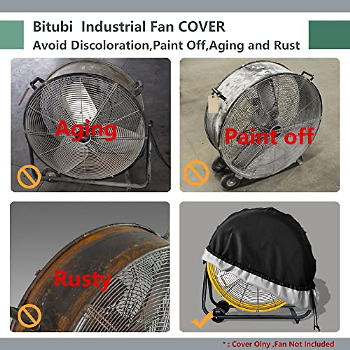Bitubi Industrial Drum Fan Cover,Waterproof Outdoor Fan Covers,Compatible for 24 Inch Heavy Duty Metal Industrial Drum Fan,Black