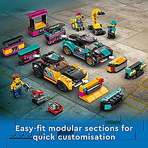LEGO City Custom Car Garage, Toy Garage Building Set with 2 Customizable Cars, Pretend Play Mechanic Toy with 4 Mini Figures, Birthday Gift Idea for Boys, Girls, Kids Who Love Cars Age 6+, 60389