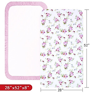 Crib Sheets Girls 2 Pack Floral, Fitted Crib Sheet for Standard Size Crib and Toddler Mattresses, Soft and Breathable Material, Floral