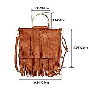 Ayliss Women Fringe Tassel Crossbody Bag Leather Shoulder Bag Hobo Handbag (Brown)