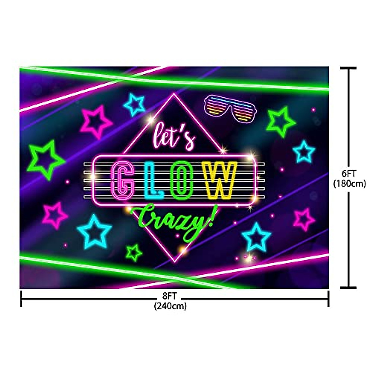 MEHOFOND Glow Neon Birthday Backdrop Crazy Party Decoration Colorful Light Star Photography Background Cake Table Banner Photo Studio Props Vinyl 8x6ft
