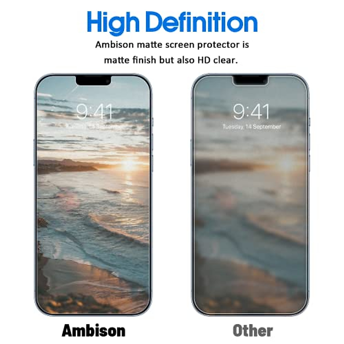 Ambison [2 Pack Matte Glass Screen Protector Designed for iPhone 14 2022/iPhone 13/13 Pro, Install Frame/Bubble Free/Anti-Glare&Fingerprint, 9H Tempered Glass for iPhone 13/13 Pro 2021 6.1inch