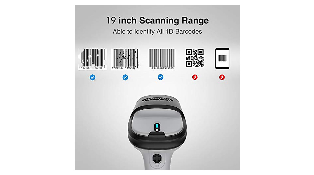 Inateck Bluetooth Barcode Scanner - Long Range, 15 Days Battery