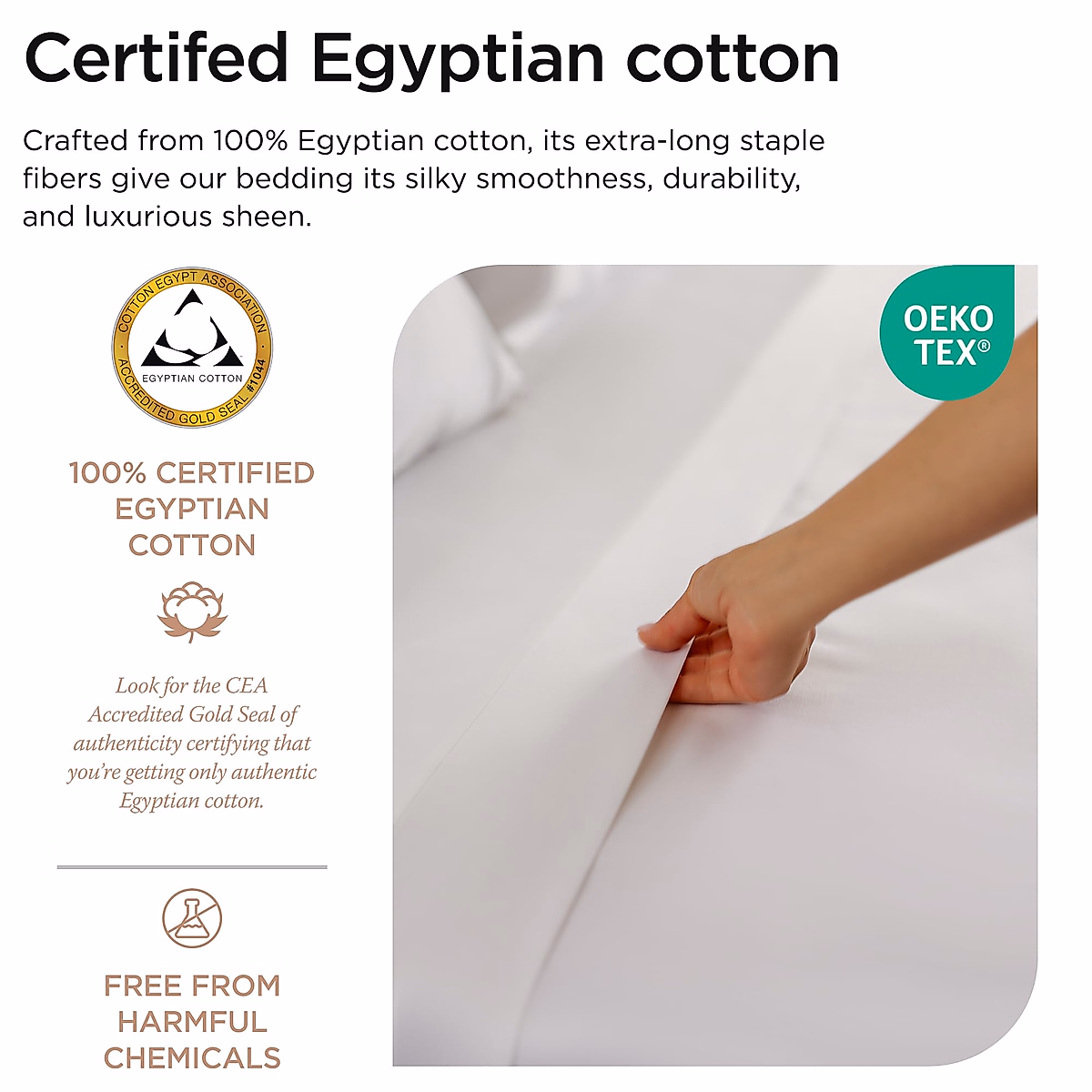 Threadmill Egyptian Cotton Twin Sheet Set | 100% Certified Egyptian Cotton Sheets for Twin Size Bed | Sateen Twin Bed Sheets Set 15" Deep Pocket | Soft Breathable 3-Piece Cooling Sheet Set | White