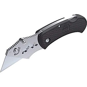 Outdoor Edge BOA - Folding Utility Razor Blade Box Cutter Knife with Ergonomic Polymer Handle and Pocket Clip (Black, 3-Blades)