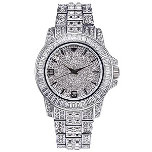 HUNRUY Mens Womens Diamond Watch Gold Plated Unisex Quartz Wristwatch (Silver-Gold) (38mm, Silver)