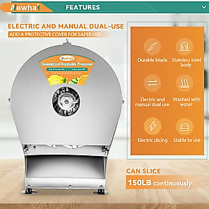 Newhai Commercial Vegetable Slicer Electric Potato Slicing Machine Sweet Potato Slicer Automatic Fruit Slicer 0-10mm (0-0.4’’) Stainless Steel for Cabbage Onion Tomato (110V US Plug)