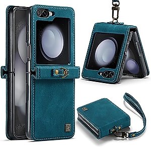 protective filp case Wallet Case Compatible with Samsung Galaxy Z Flip 5,Retro Real Cowhide Leather Folio Flip Wallet Magnetic Slim Phone Cover|Card Holder, Anti-Drop,Full Protection nonmetallic cover