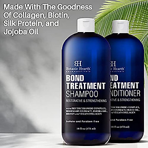 Botanic Hearth Hair Bond Treatment Shampoo and Conditioner - For Dry Damaged and Color Treated Hair - Helps Hair Growth, Thickening & Shine - Sulfate Free - For Men & Women - USA Made - 16 floz each