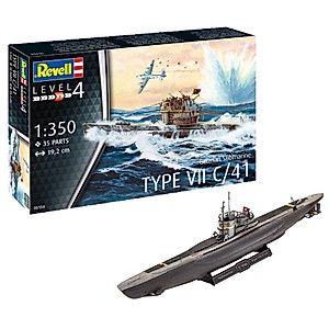 Revell RV05154 05154 5154 German Submarine Type VII C/41 1: 350 Plastic Model Kit, Various
