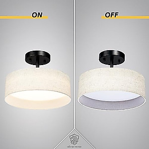Hamilyeah Semi Flush Mount Ceiling Light with White Fabric Shade, 12 inch LED Light Fixtures Ceiling Mount, Modern LED Ceiling Light for Bedroom, Kitchen, Foyer, Living Room