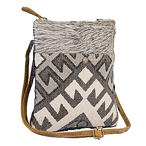 Myra Bag Crisscross Fanrtasy Small & Crossbody Bag Upcycled Canvas, Leather, Cowhide & Rug S-2196