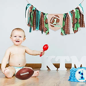 Football One High Chair Banner, First Year Birthday HighChair Decor Football 1st High Chair Banner Sports High Chair Banner Football Party Photo Prop for Baby Shower Birthday Gift