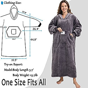 FUSSEDA Oversized Wearable Blanket Sweatshirt, Super Thick Warm Fleece Cozy Sherpa Hooded with Pockets and Sleeves Snuggie Gift for Women and Men