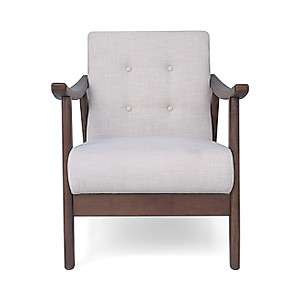 Christopher Knight Home Aurora Mid-Century Modern Accent Chair, Rubberwood, Beige, Brown