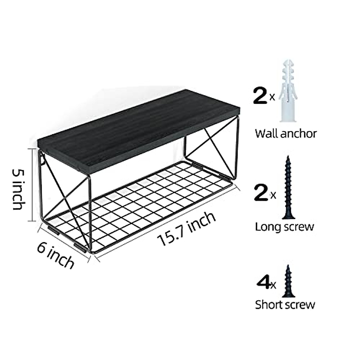 Hoiicco Floating Shelf Wall Mounted, Bathroom Shelf for Over The Toilet with Paper Storage Basket, Wood Wall Shelf for Wall Decor, Bedroom, Living Room, Kitchen, Washroom