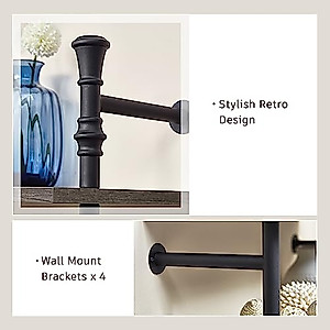 Realyoo Wall Mounted Bookshelf, 5 Tier Industrial Open Vintage Bookcase, Rustic Wood and Metal Book Shelf, Tall Modern Book Case for Office Home Living Room Bedroom - Oak Gray