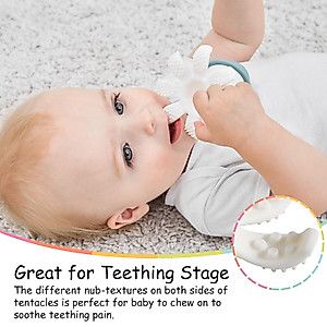 Baby Teether Teething Toys for Babies 3-12 Months, Fun Baby Teething Toys for Infant 12-18 Months, Mombella Octopus Teethers 6 Month Old, Silicone Comfort Chewing Toy for Kids, Iron Green