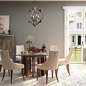 KSANA Rustic Chandelier, Farmhouse Light Fixture in Distressed Wood Finish, ORB Chandelier for Kitchen Island, Entryway, Dining Room, Bedroom