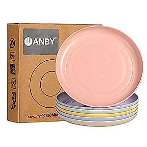 WANBY Lightweight Wheat Straw Plates Unbreakable Dinner Dishes Plates Set Non-Toxin Dishwasher & Microwave Safe BPA Free and Healthy (Small 6 Pack 5.9')