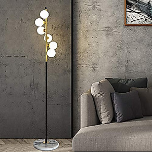 Hsyile Lighting KU300205 White Glass Shade and Marble Base Elegant Modern Creative Floor Lamp for Living Room,Bedroom,Office,6 Lights