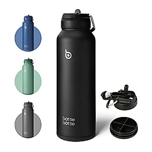 BOTTLE BOTTLE 40oz Insulated Water Bottle with Straw Sport Stainless Steel Water Bottle with Handle Lid Outdoor Sports Bottle for Pills (black)