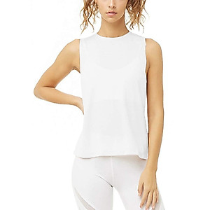 Bestisun Women Sleeveless Yoga Dance Sports Tops Workout Running Shirt Muscle Tank Gym Yoga Shirts Athletic Tank Tops White L