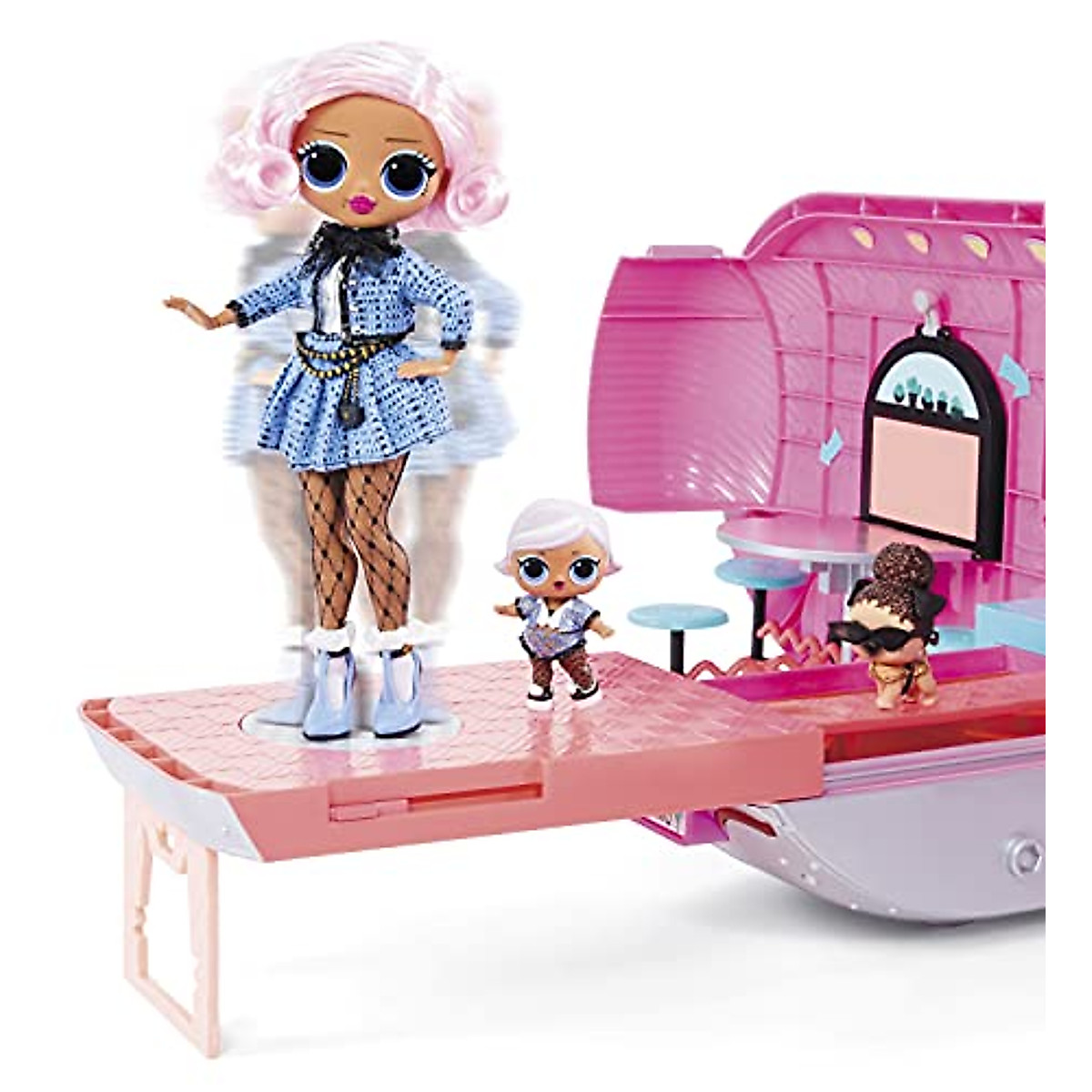 LOL Surprise OMG Glamper Fashion Camper Doll Playset with 55+ Surprises, Fully-Furnished with Light Up Pool, Water Slide, Bunk Beds, Cafe, BBQ Grill, DJ Booth - Gift Toy for Girls Ages 4 5 6 7+ Years