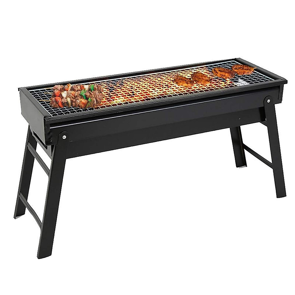 Portable BBQ Grill Portable Charcoal Grill Black Metal Foldable BBQ Grills Outdoor Cooking Charcoal Barbeque for Picnic, Camping, Patio Backyard Cooking - 23.62×8.66×12.99 inch for Patio Backyard Barb