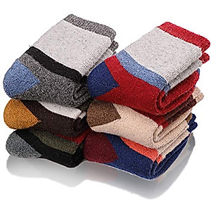 EBMORE Kids Wool Socks for Toddlers Boys Girls Warm Winter Thick Hiking Thermal Heavy Cozy Crew Boot Socks Gift Stocking Stuffer 6 Pairs (Color Block,4-7 Y)