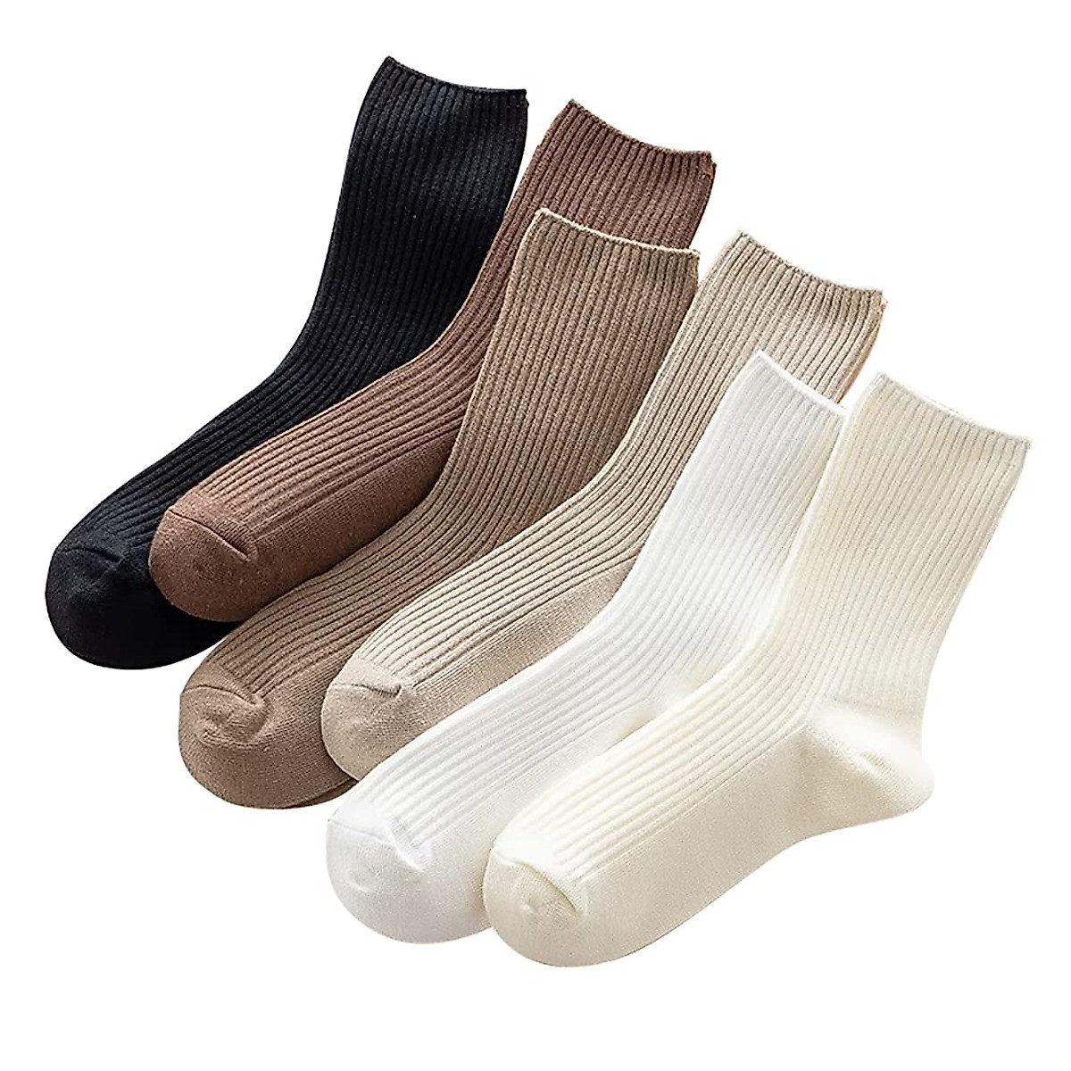 MarJunSep Womens Cute Crew Socks Neutral Cotton Slouchy Loafer Boot Dress Socks Women Girls Granola Essentials 6 Pairs Pack