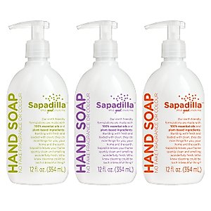 Sapadilla Liquid Hand Soap - Three Scent Variety - Made with 100% Pure Essential Oil Blends, Cleansing & Moisturizing, Aromatic & Fragrant Hand Soap, Plant Based, Biodegradable, 12 Ounce, (Pack of 3)