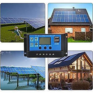 BONATECH 10A 20A 30A Solar Controller Street Light Intelligent System Charge Controller Solar Panel Charger Controller 12V/24V Multi-Function Adjustable LCD Display with Dual USB Port (YJSS10)