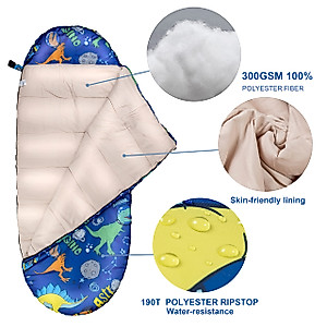 Kids Sleeping Bags for Boys – Astro Dino – Rioyalo YOLO 45 Camping Sleeping Bags for Kids with Carry Bag - Outdoor and Indoor (Space Dinosaur)