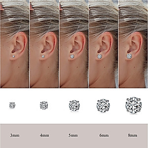 Top Plaza Silver Stainless Steel Stud Earrings for Women Men Round Cubic Zirconia Hypoallergenic CZ Stud Earring Set 3mm-8mm
