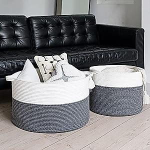 Large Linen Basket (Set of 2)-Woven Basket Laundry Hamper Clothes Storage Bin