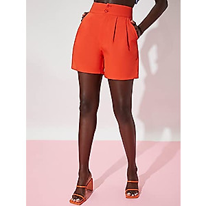 Floerns Women's Casual High Waist Wide Leg Workwear Shorts with Pockets Orange L