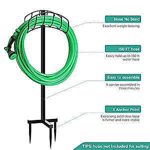 ANIDEER Garden Hose Holder Detachable Metal Hose stand, Water Hose Stand Hanger for Outside Freestanding, Heavy Duty Hose Storage Stand for Outdoor Lawn & Yard, Black