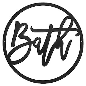 Hotop Metal Bath Sign Farmhouse Bathroom Signs Decor Black Round Bathroom Wall Door Decor Rustic Bath Letter Sign Metal Vintage Handcrafted Bath Hanging Sign for Home House