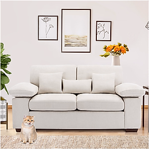 COLAMY Loveseat Couch Sofa,73" Upholstered Living Room Sofa with Pillows Modern Comfy Removable Back Seat Cushions Bedroom Couch, Beige