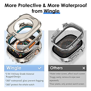 Wingle 2 in 1 Waterproof Case for Apple Watch Ultra 2 Screen Protector 49mm Case Cover, 2 Pack 360 Protective Glass Face Cover Hard PC Bumper + Back Frame for iWatch Ultra/Ultra 2 49 mm, Titanium