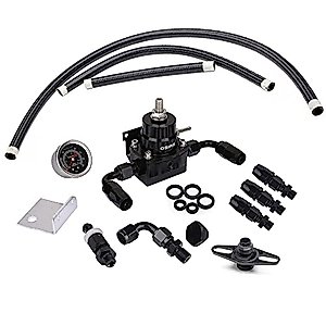 OSIAS Universal Adjustable Aluminum FPR Fuel Pressure Regulator Kit +160 Psi Pressure Gage AN6-6AN Fuel Line,Hose Fitting Connectors Kit