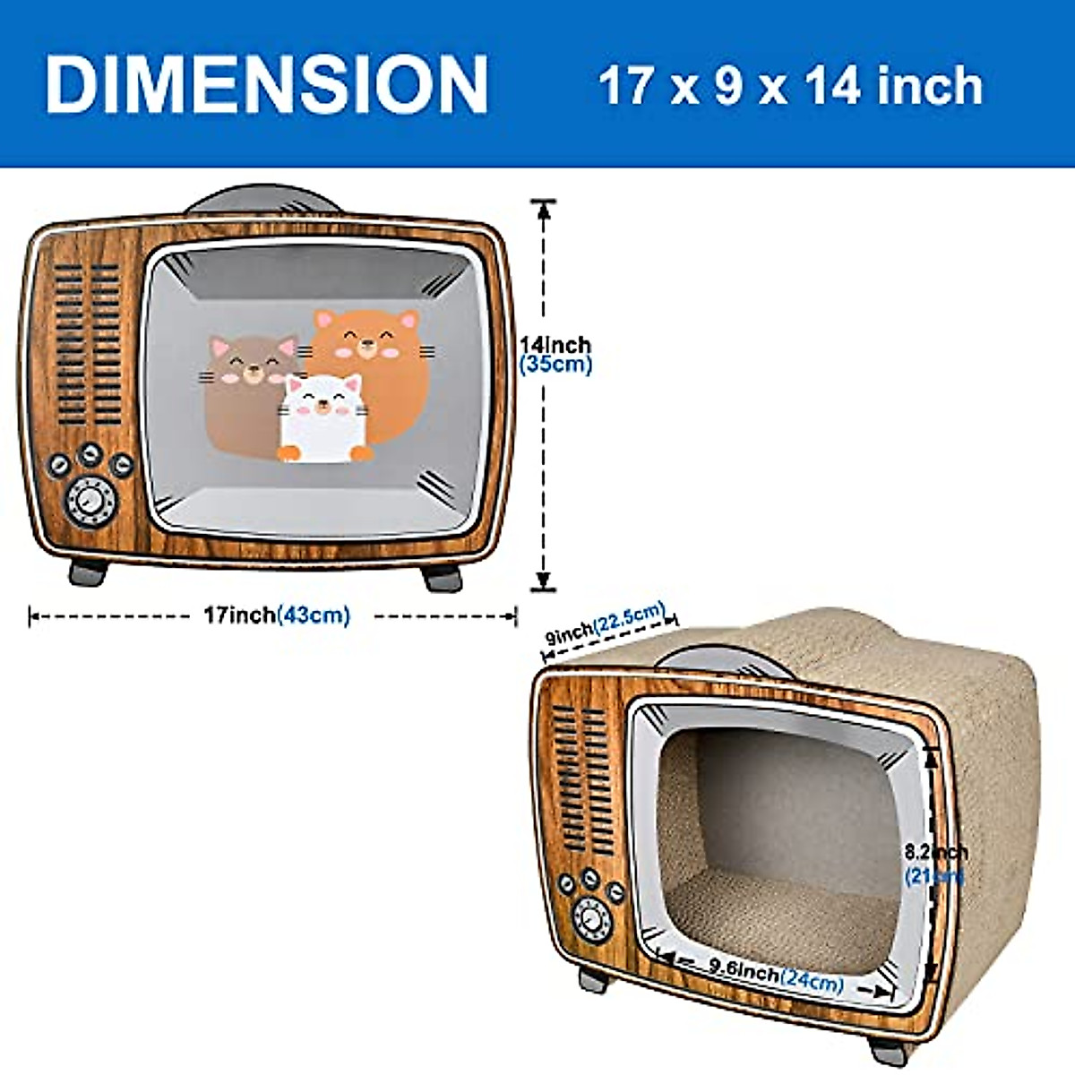 FluffyDream TV Cat Scratcher Cardboard Lounge Bed, Cat Scratching Board, Durable Board Pads Prevents Furniture Damage, Wood