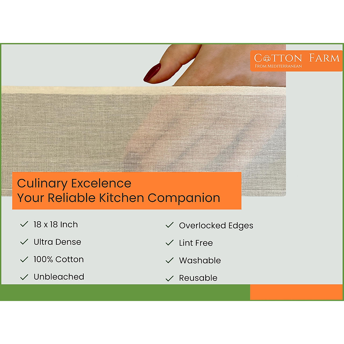 Cotton Farm Cheese Cloths, Grade 100 – 20x20 inch Hemmed, Unbleached, 100% Cotton, Ultra Fine Reusable Muslin Cheesecloth for Straining, Cooking, Baking,