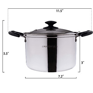 Lake Tian Stainless Steel Stock Pot, Stew Pot, Simmering Pot, Soup Pot with Lid, Healthy Duty, Dishwasher Safe, Saucepot with Lid Quart Stockpot,Silver (2.5 qt/7.25″)