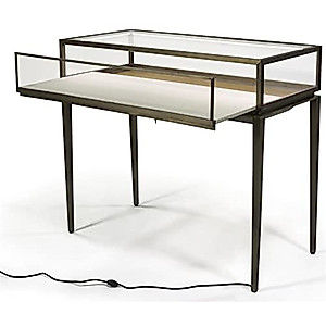 Displays2go Locking Display Table w/Rear Drawer, Stainless Steel Frame, LED Lights - Bronze (FSCSTLF7)