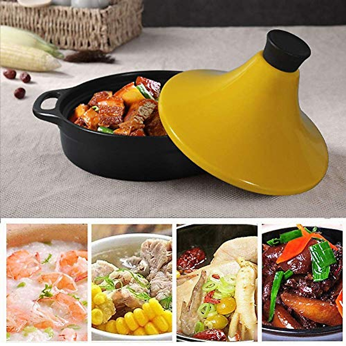 Tagine Cooking Pot, Braiser Pan with Ceramic, 1.2L/1.8L, Tagine Cooking Pot Home Soup Pot Slow Cooker, Multipurpose Use for Home Kitchen or Restaurant Ceramic / 1.2L