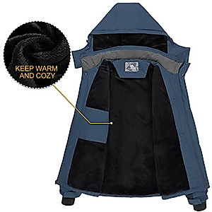 CAMEL CROWN Men's Mountain Snow Waterproof Ski Jacket Detachable Hood Windproof Fleece Parka Rain Jacket Winter Coat Gray Blue X-Large